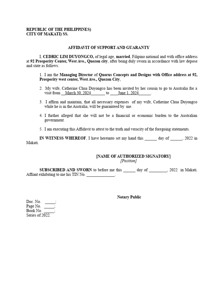 Affidavit of Support | PDF | Finance & Money Management | Law