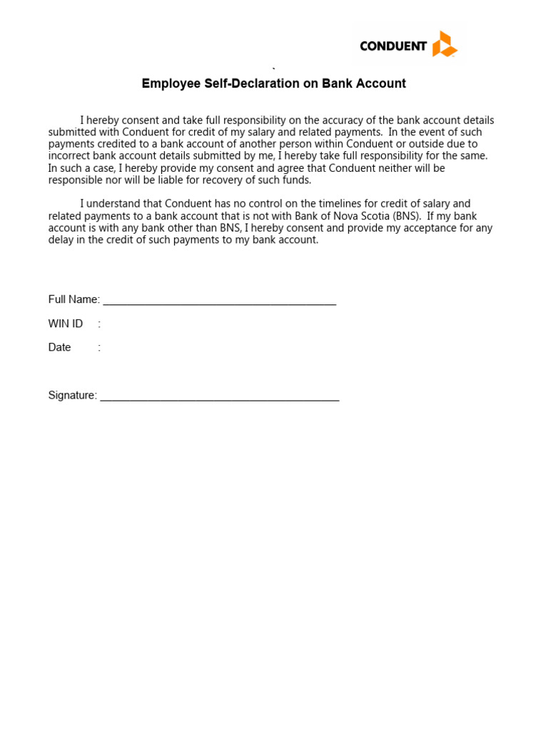 Employee Bank Account Self-Declaration | PDF