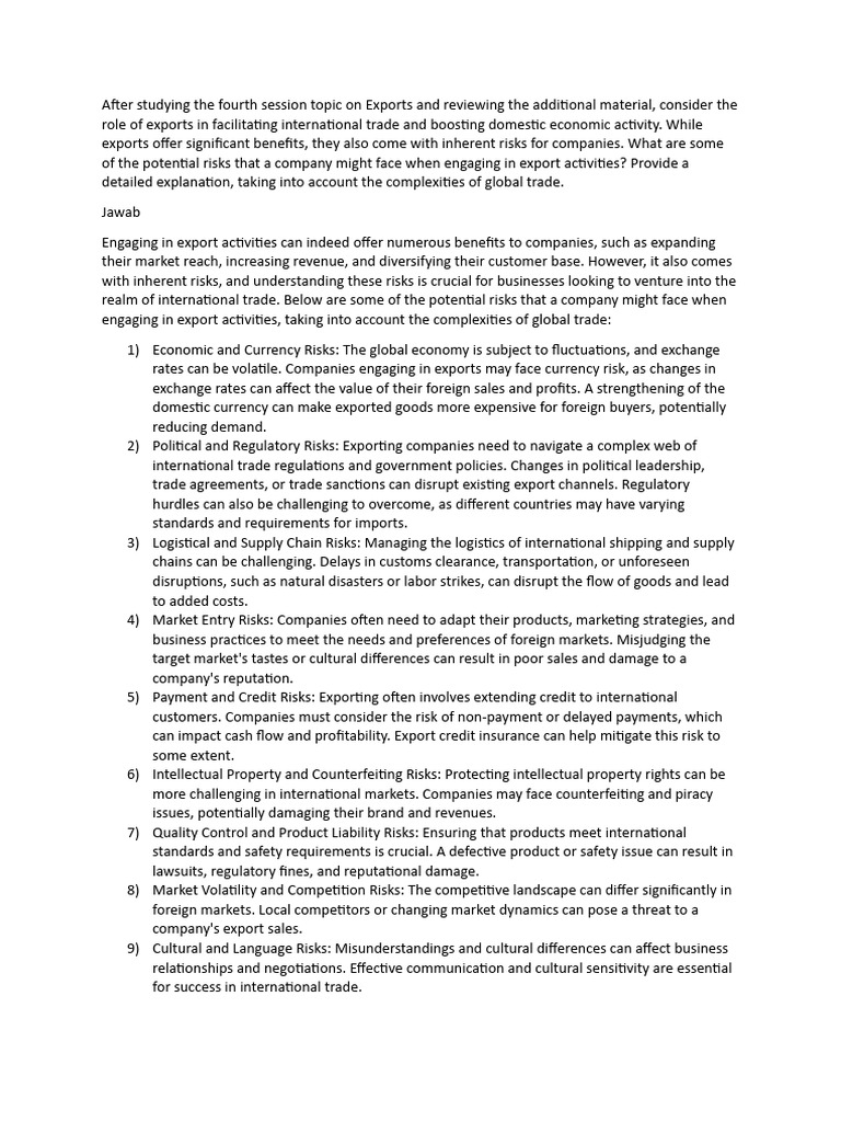 Risks of Exporting in Global Trade | PDF | Exports | Risk