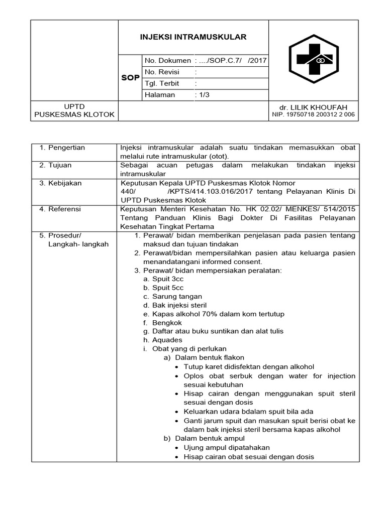 Sop Injeksi Intramuskular | PDF