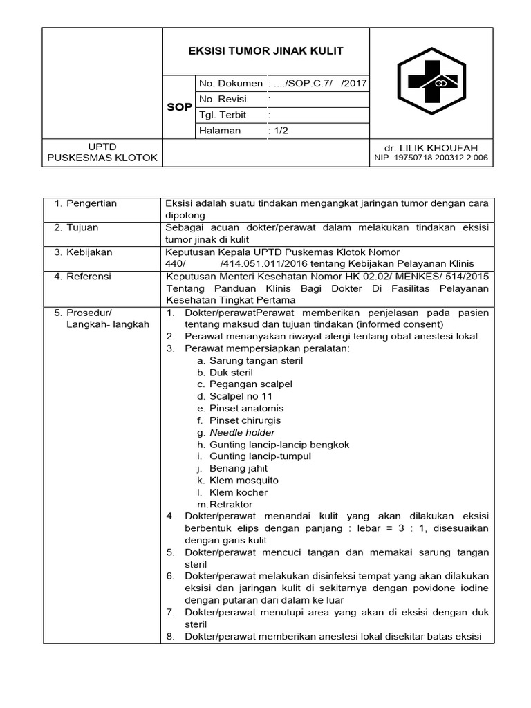 Prosedur Eksisi Tumor Jinak Kulit | PDF
