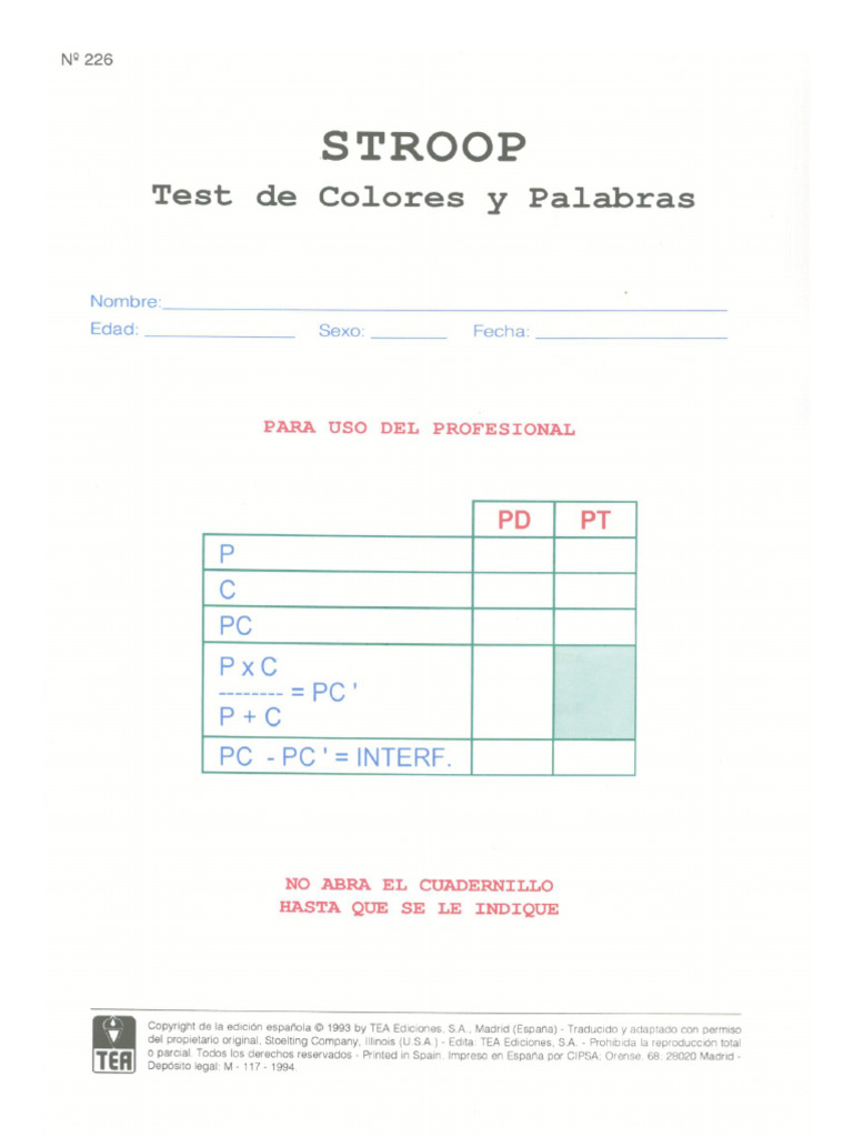 Protocolo Test de Stroop | PDF