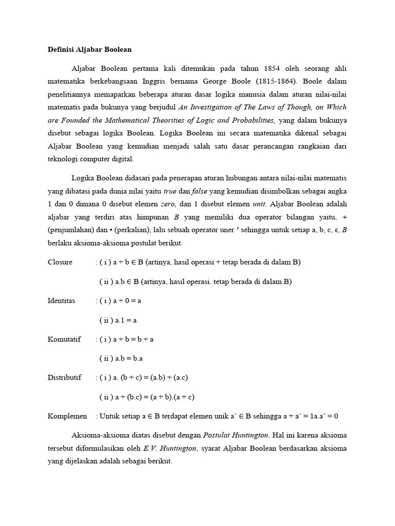 Definisi Aljabar Boolean | PDF