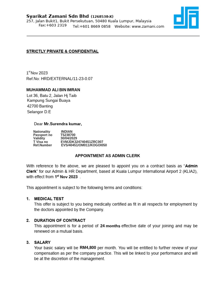 Sample Appointment Letter Bi Contract 4 | Download Free PDF ...
