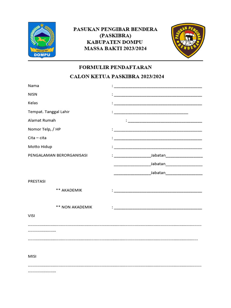 Formulir Pendaftaran Calon Ketua Paskibraka | PDF | Karier & Perkembangan