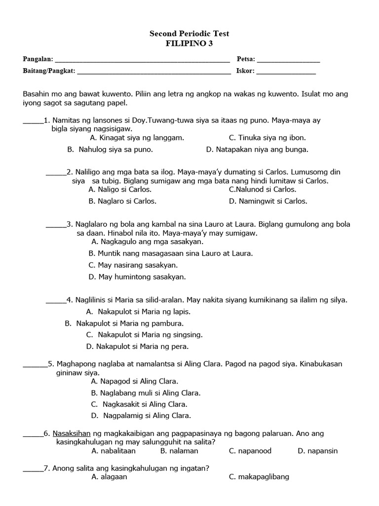 FILIPINO3 2nd Quarter Periodical Test | PDF