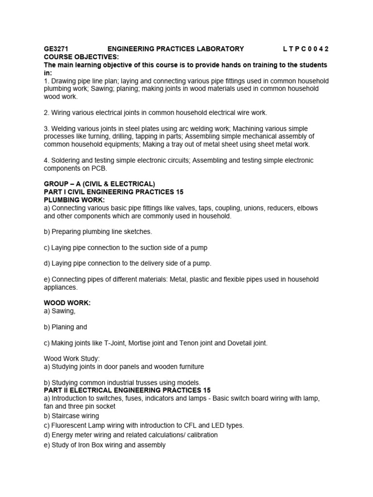 Epl Syllabus | PDF | Pipe (Fluid Conveyance) | Electrical Wiring