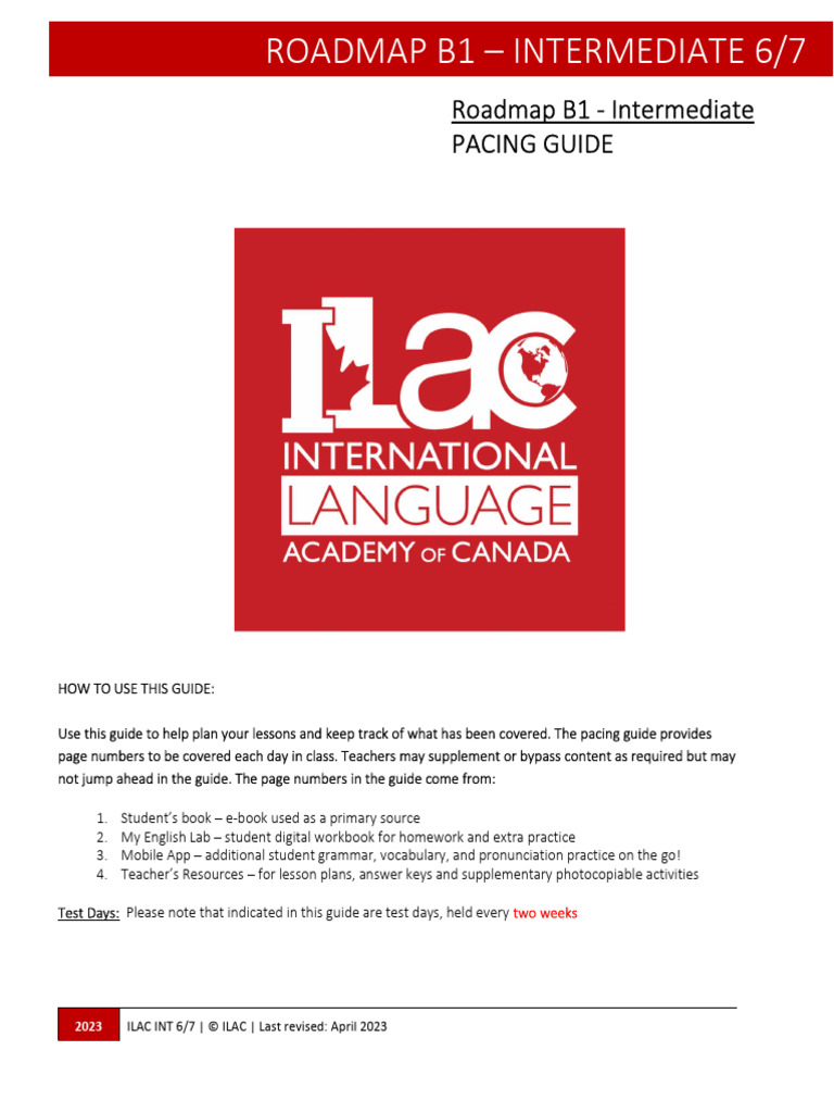Roadmap B1 Intermediate Pacing Guide | PDF | English Language | Lesson Plan