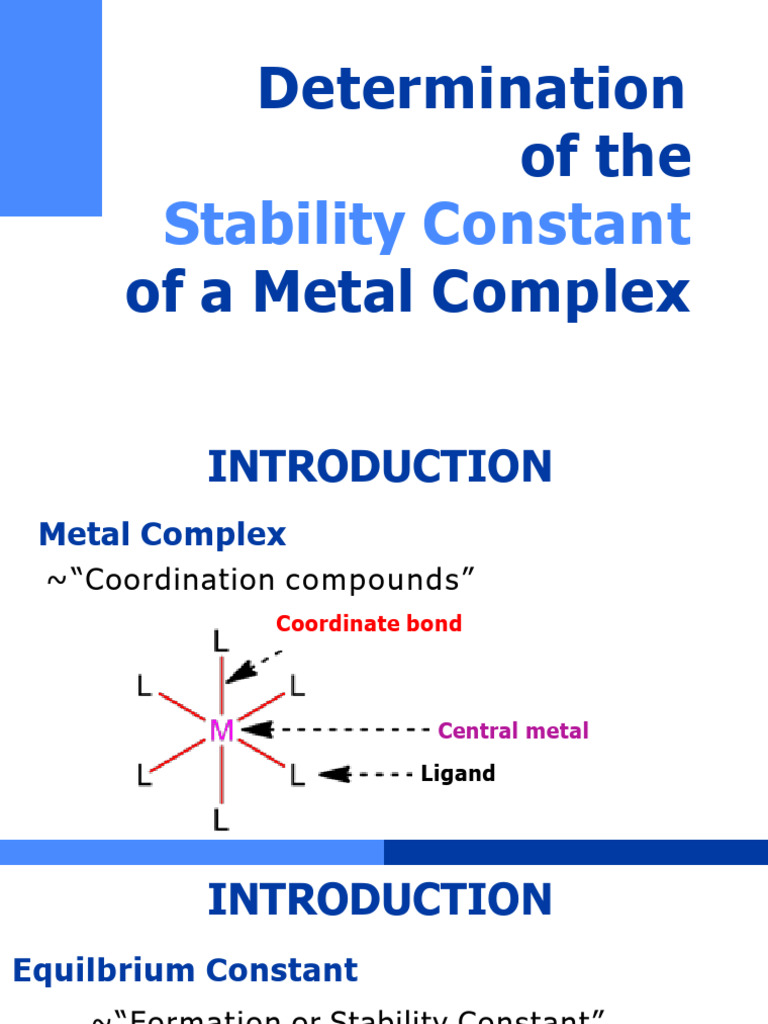Determination of The Stability Constant of A Metal Complex | PDF ...