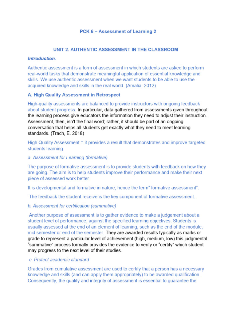 PCK 6 Assessment of Learning 2 Unit 1 | PDF | Educational Assessment | Validity (Statistics)