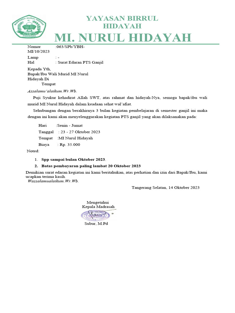 Surat Edaran PTS | PDF