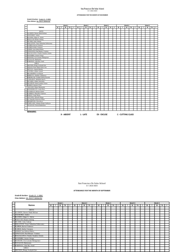 Attendance Grade 12 e Abm | PDF
