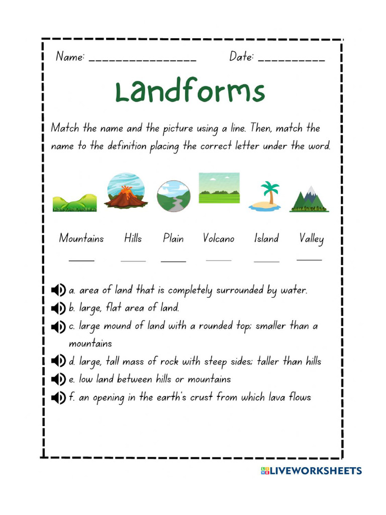 Landforms Worksheet Homework | PDF