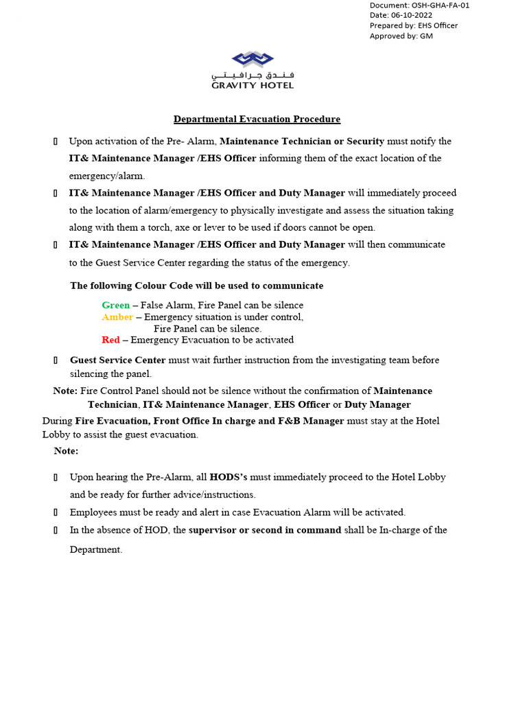 Departmental Evacuation Procedures Guide | PDF | Emergency Evacuation ...