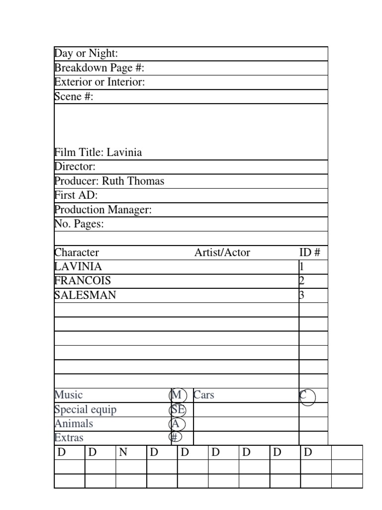 Lavinia Film Production Breakdown | PDF