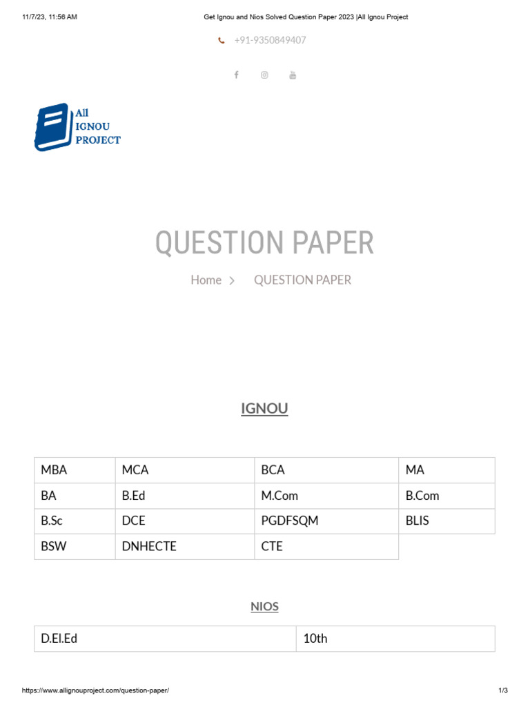 Ignou Question Paper and Answers | PDF