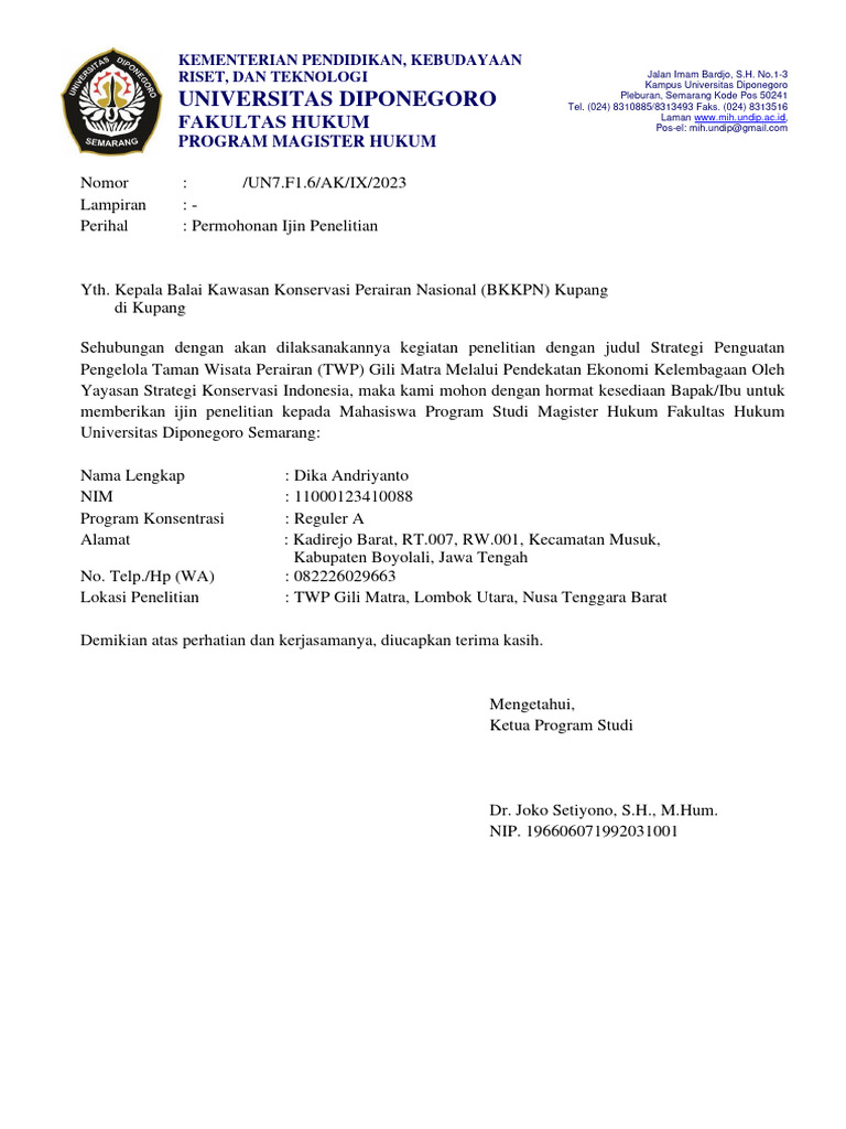 Soft File Ijin Penelitian - Dika A | PDF | Kesehatan Holistik | Sains & Matematika