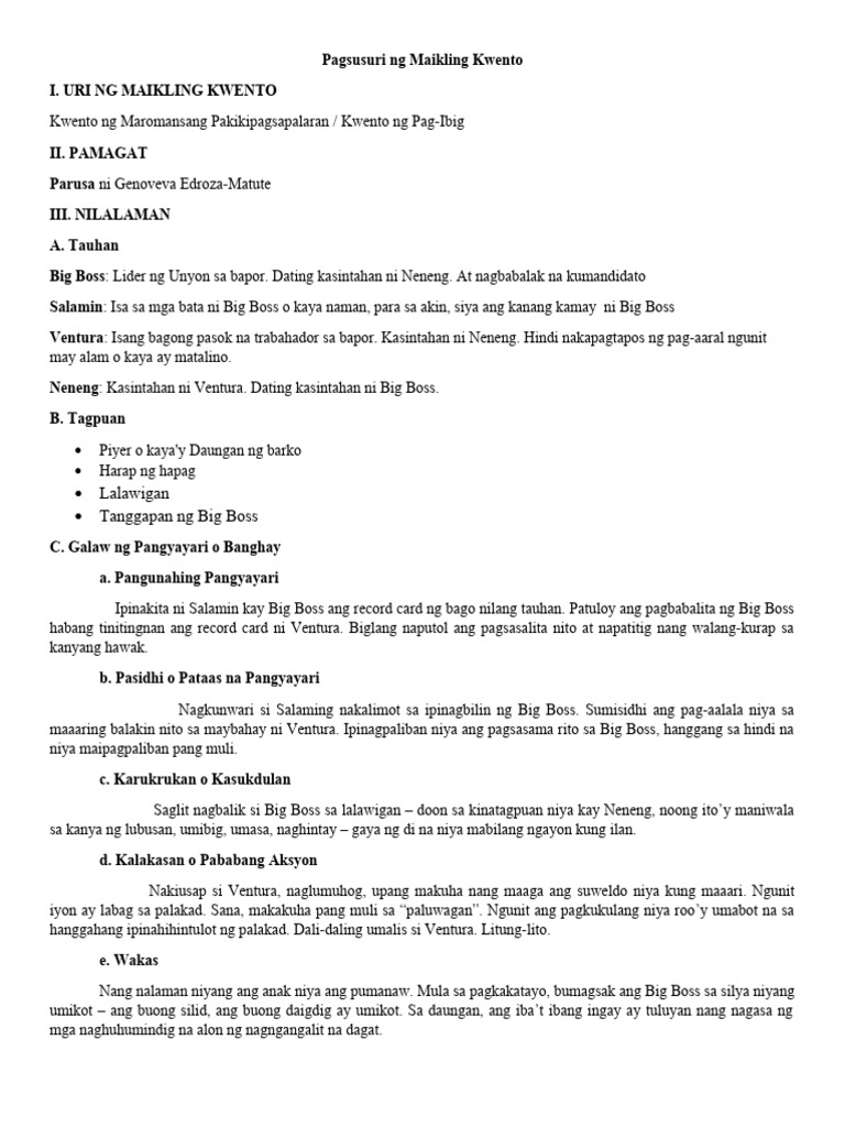 Pagsusuri NG Maikling Kwento | PDF