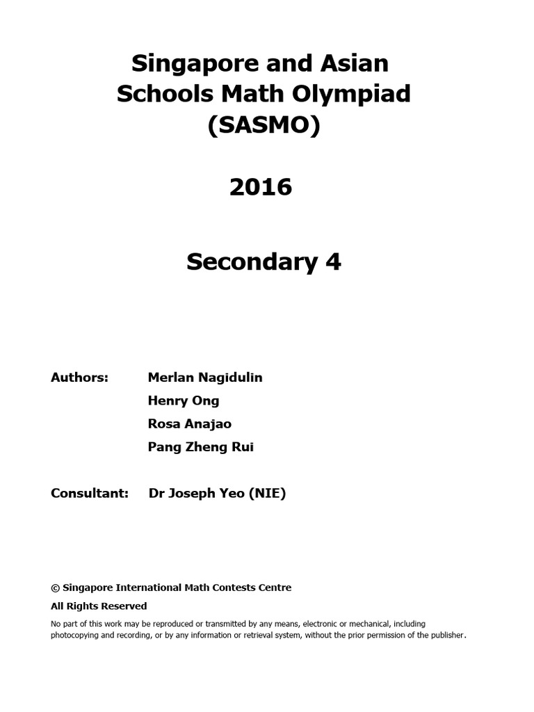 Secondary 4 SASMO 2016 Booklet V2 | PDF | Mathematics | Cognition