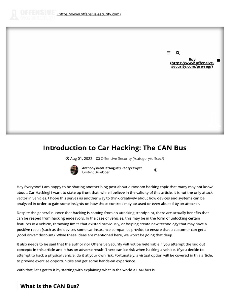 Introduction To Car Hacking The Can Bus Pdf 