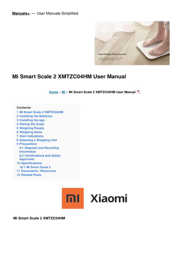 Mi Smart Scale 2 XMTZC04HM Manual | PDF | Weight | Mobile App