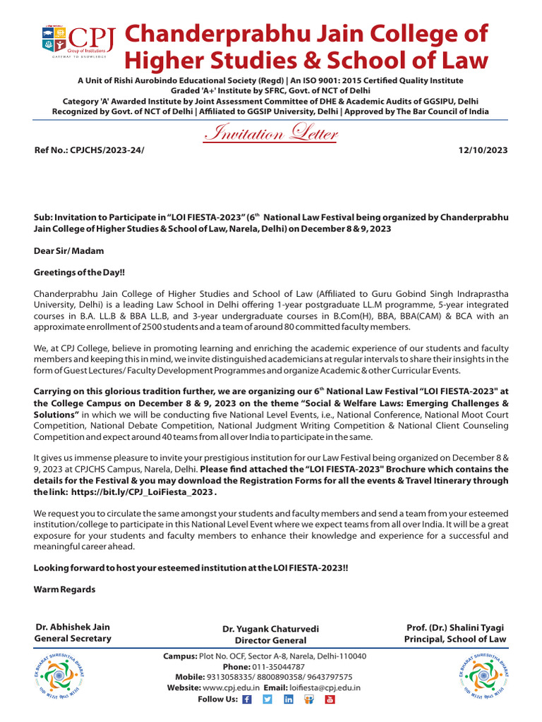 CPJ Loi Fiesta 2023 Invitation Letter - For Printing | PDF | Law School ...