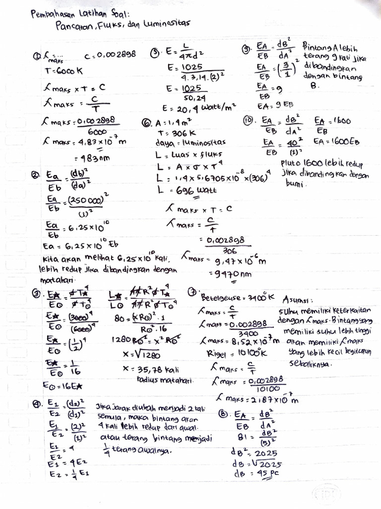 Pembahasan Latihan Soal Pancaran, Fluks, Dan Luminositas | PDF