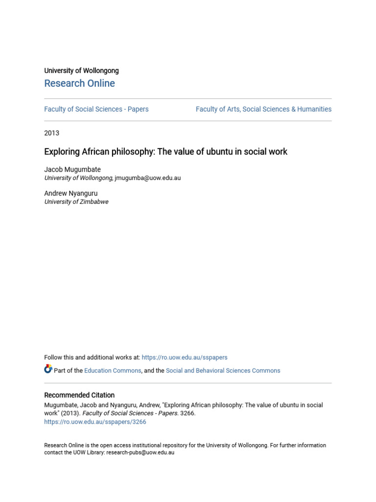 Exploring African Philosophy - The Value of Ubuntu in Social Work | PDF