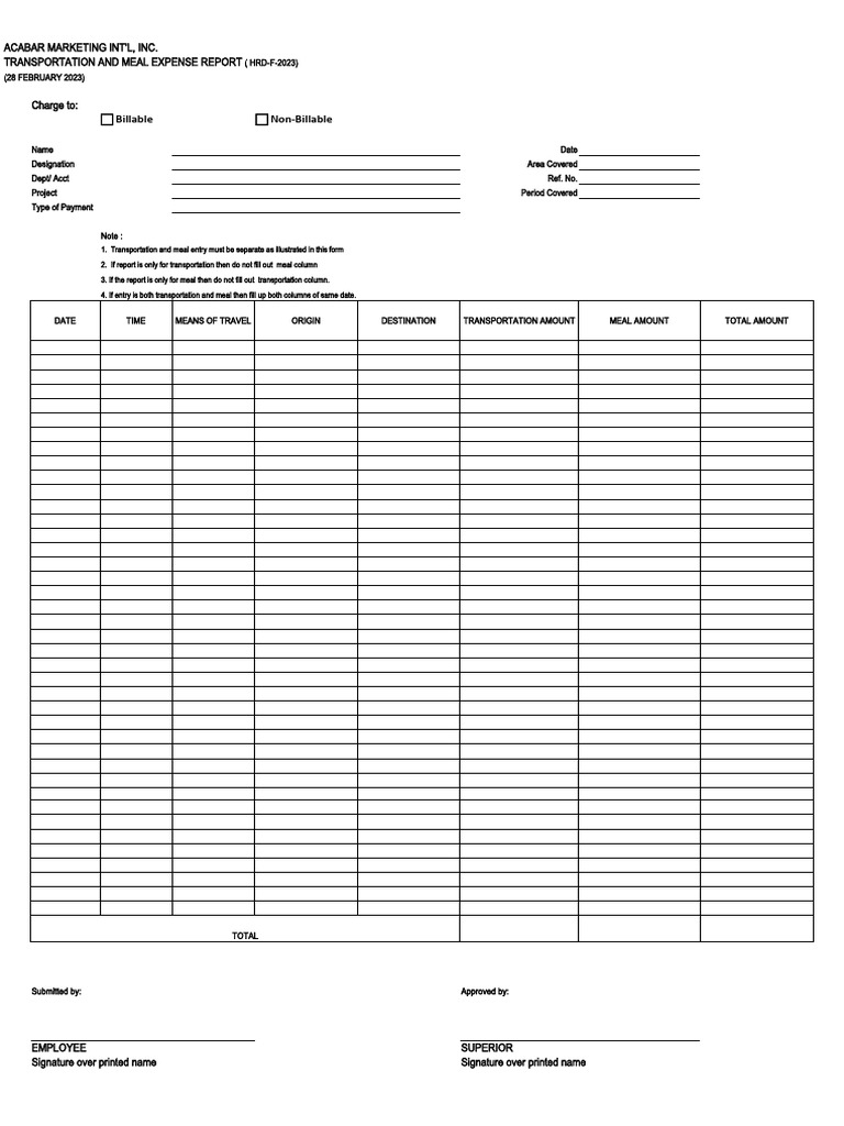 Transportation and Meal Expense Report | PDF | Payroll | Human Resources