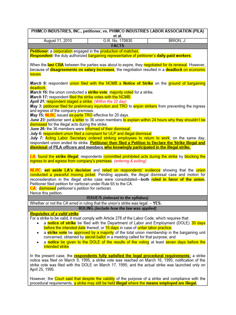 PHIMCO Industries vs. PHIMCO Labor Association | PDF | Strike Action ...
