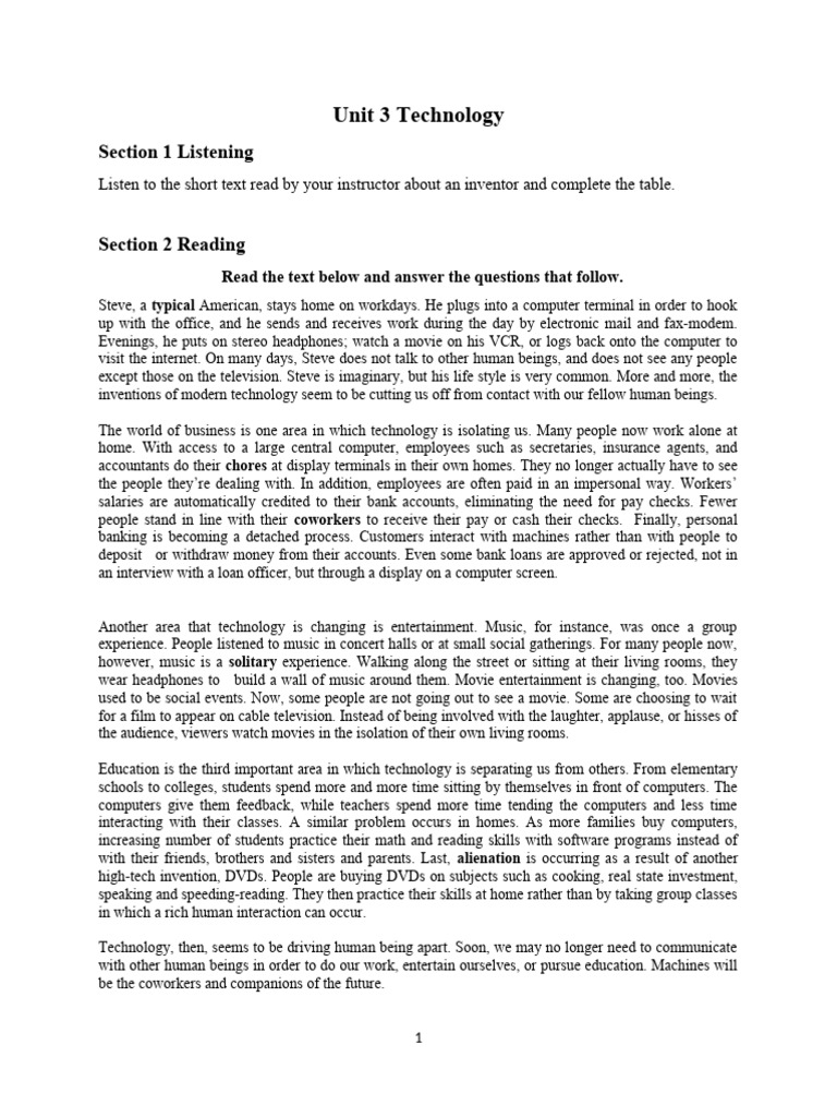 Unit 3 Technology: Section 1 Listening | PDF | Banks | Information