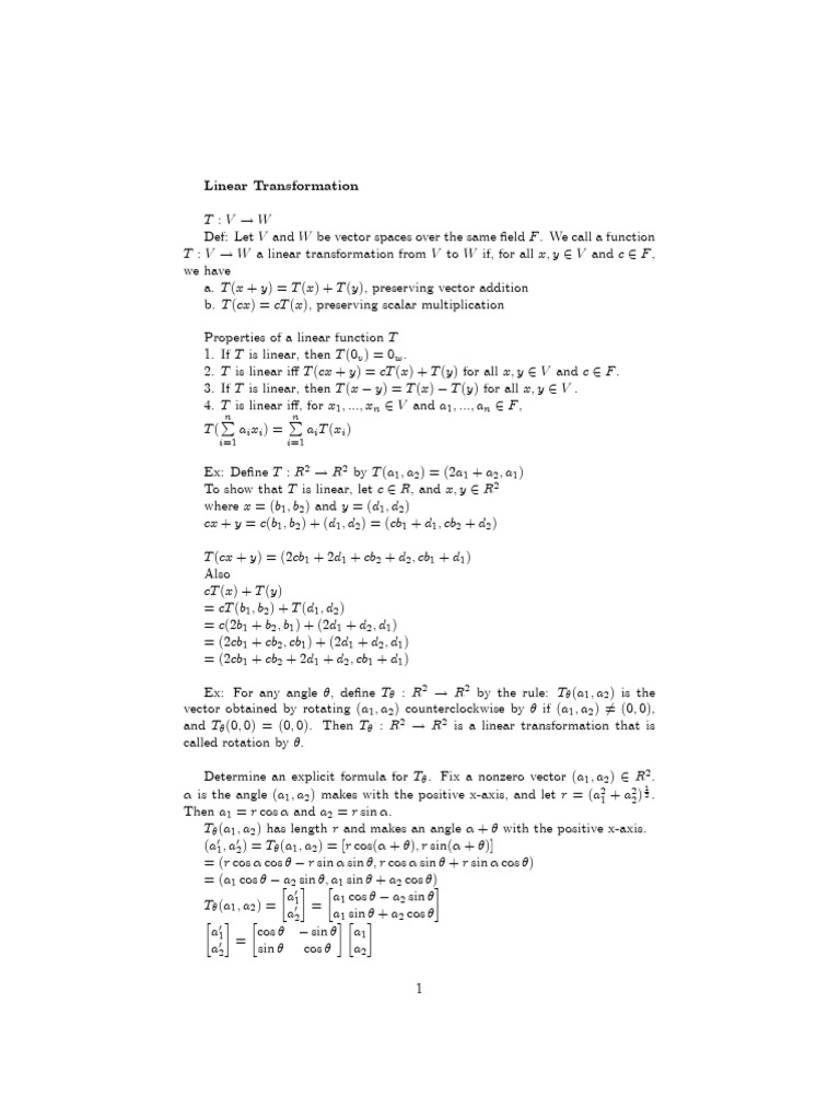Lin Transform | PDF | Linear Map | Basis (Linear Algebra)