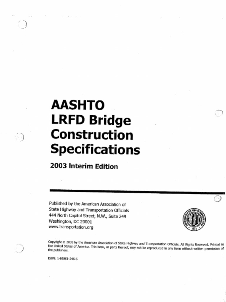 AASHTO LRFD BRIDGE Construction Specification (2003 Interim Edition) | PDF