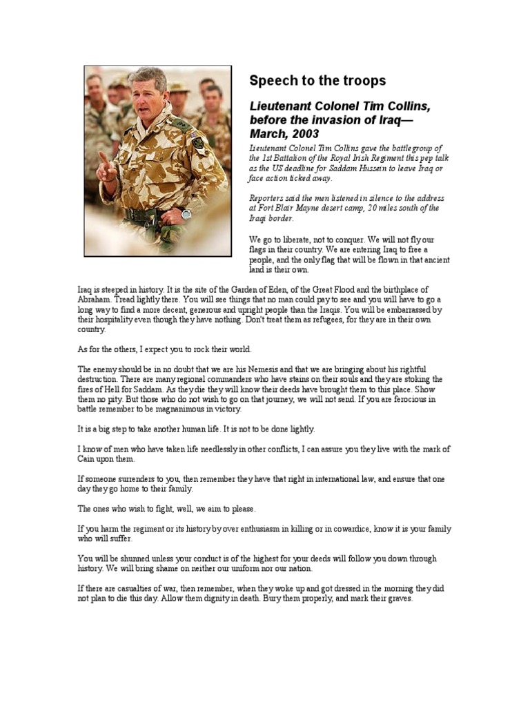 Speech 3 Tim Collins Speech | PDF | Iraq | Saddam Hussein