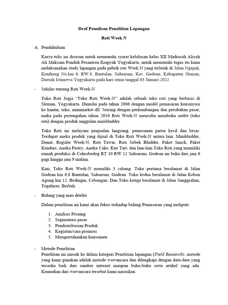 Pemasaran_Draf Penulisan Penelitian Lapangan | PDF