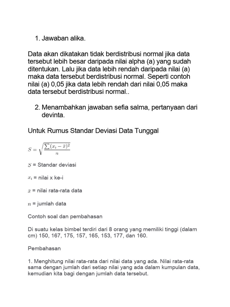Rumus Standar Deviasi Data Tunggal | PDF