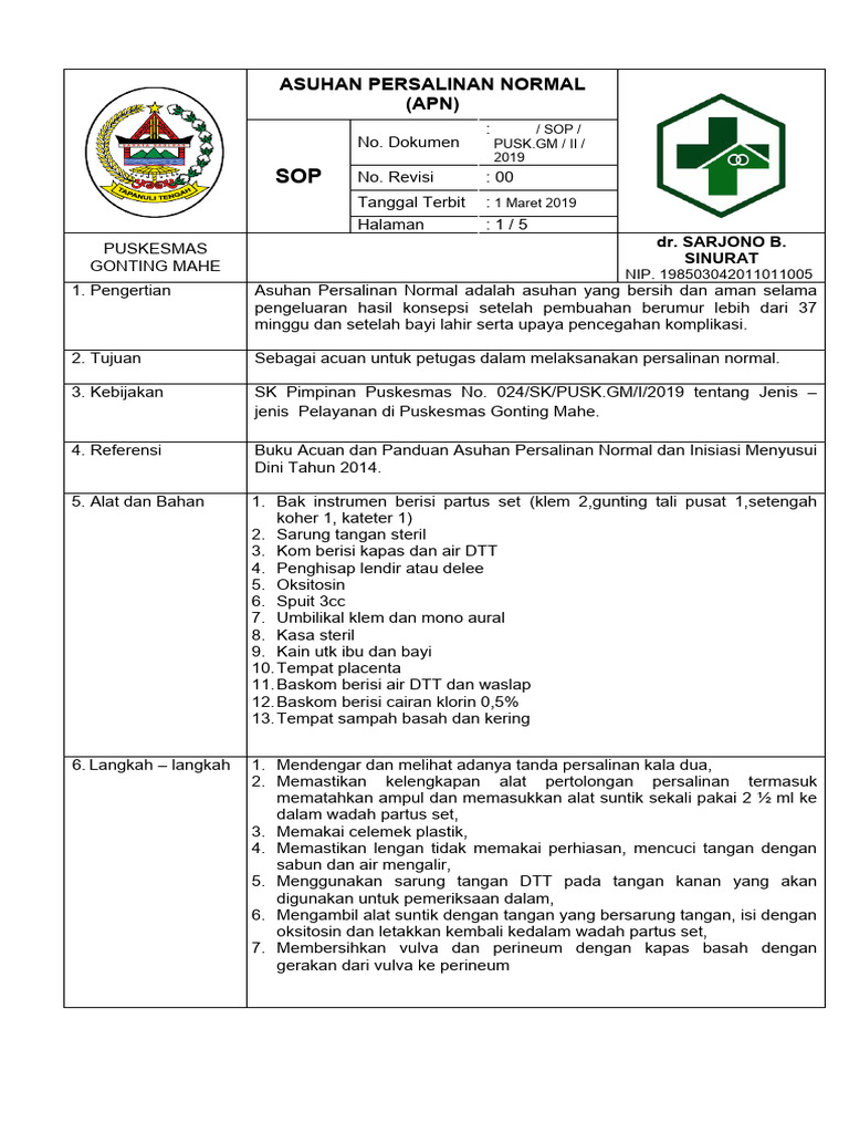 Prosedur Asuhan Persalinan Normal | PDF