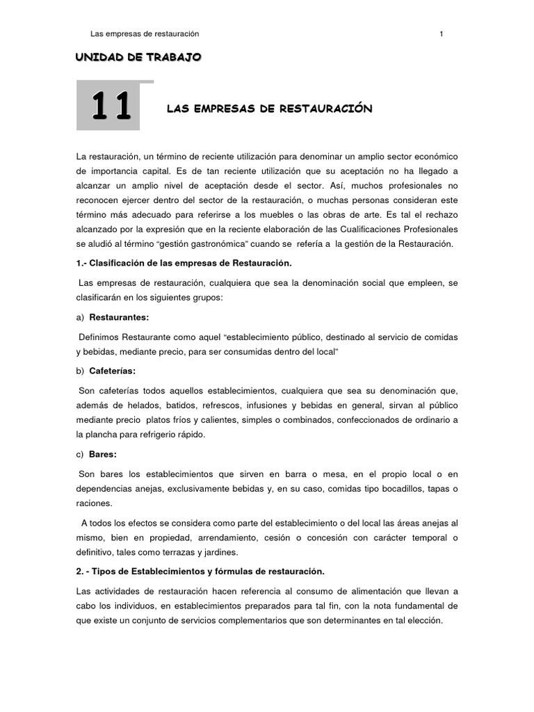 Ut11 Las Empresas de Restauracic3b3n | PDF | Comida y bebida | Alimentos