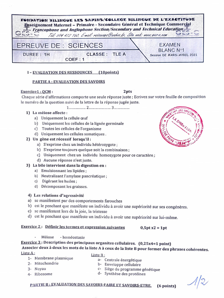 Bac A4 Sciences - 1 | PDF