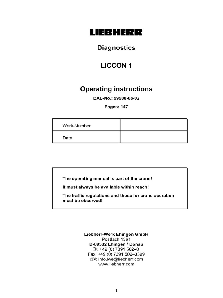 LIEBHERR Diagnostics LICCON 1 Operating Instructions - Manualzz | PDF