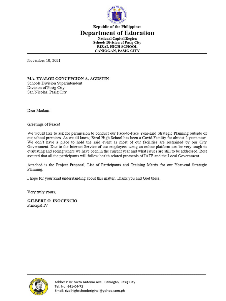 Request Letter for Strategic Planning | PDF | Metro Manila | Meal