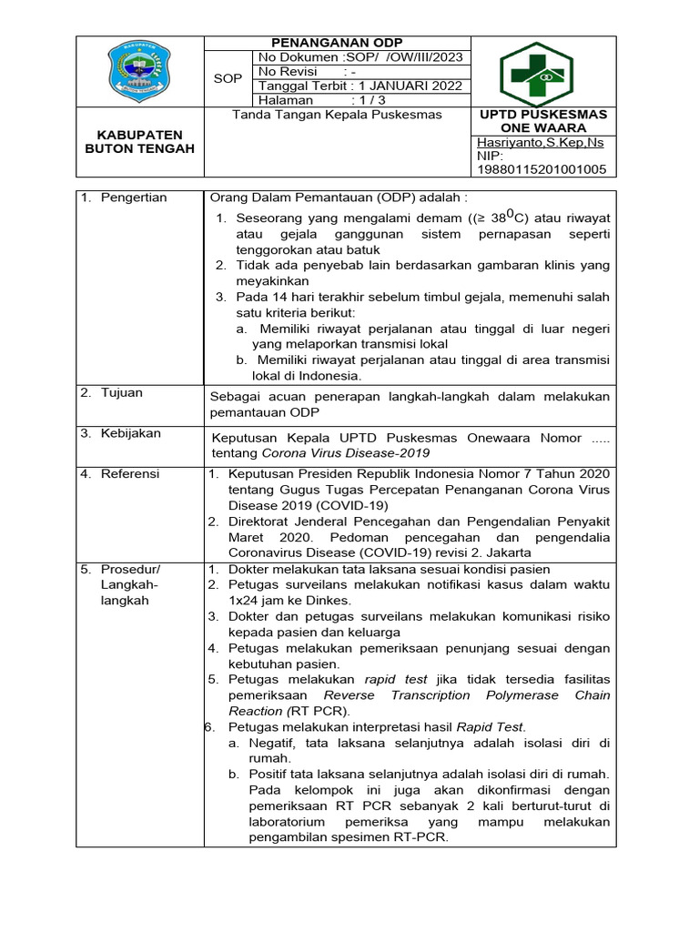 Belum Fix SOP PENANGANAN ODP | PDF