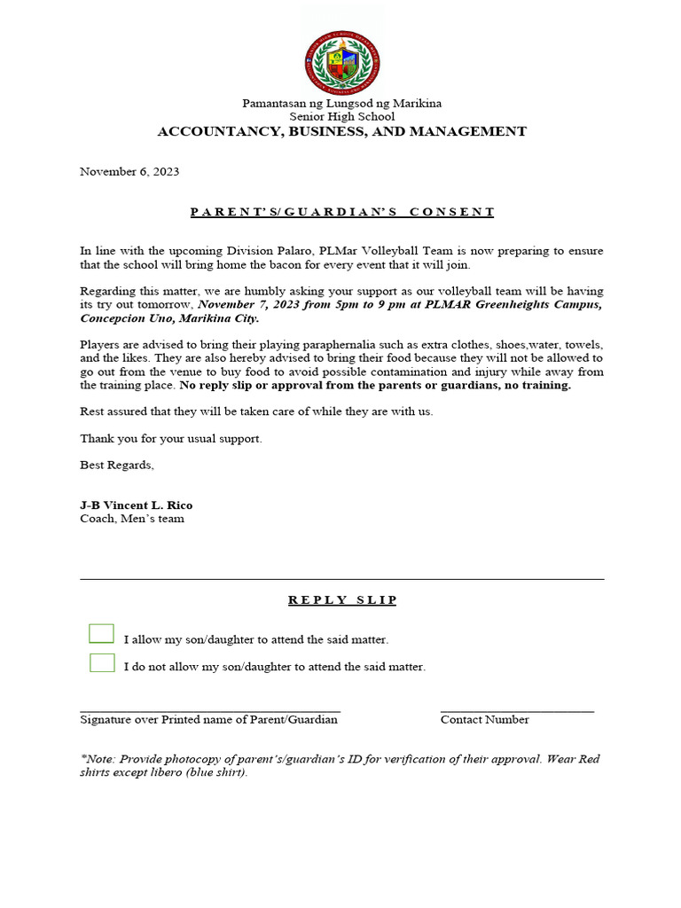 Consent Form Volleyball | PDF