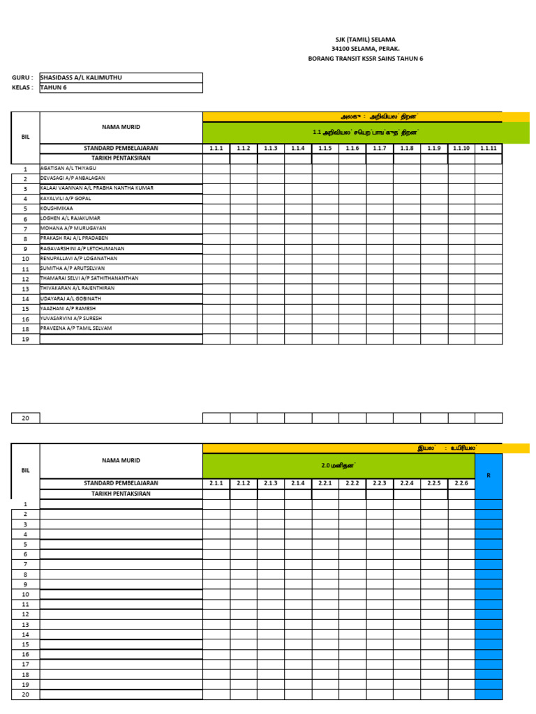 REKOD TRANSIT SAINS Tahun 6 2024 sjkt | PDF
