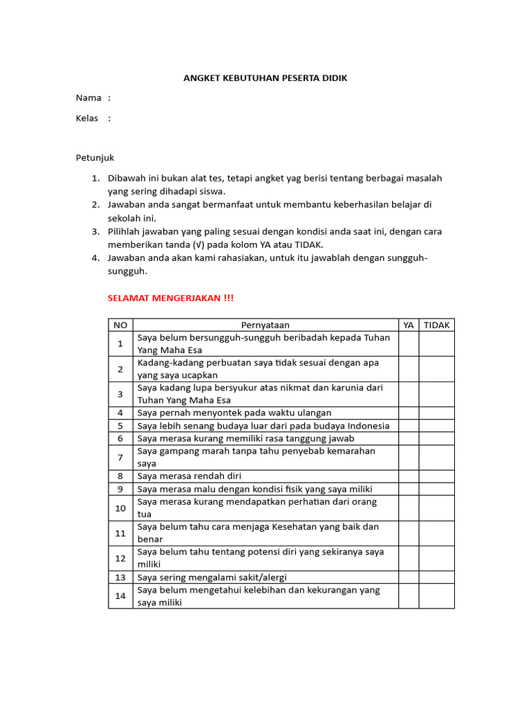 Angket Kebutuhan Peserta Didik (Akpd) - Kelas 8 | PDF | Gaya Hidup