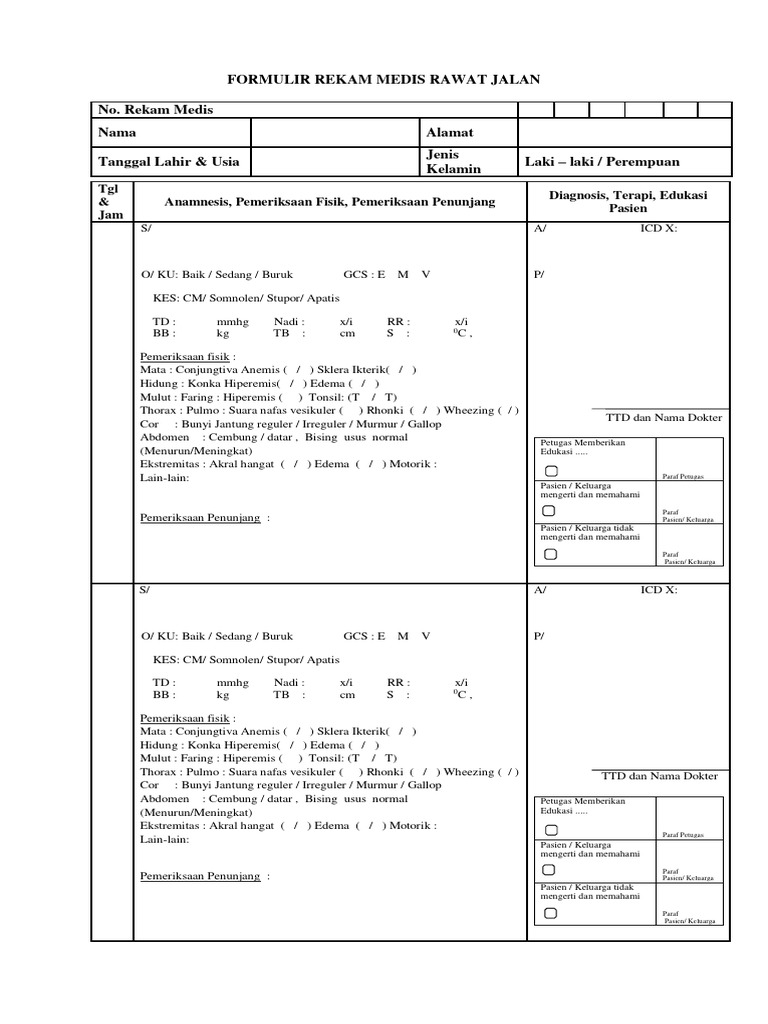 LEMBARAN REKAM MEDIS RAWAT JALAN rmj-1 | PDF