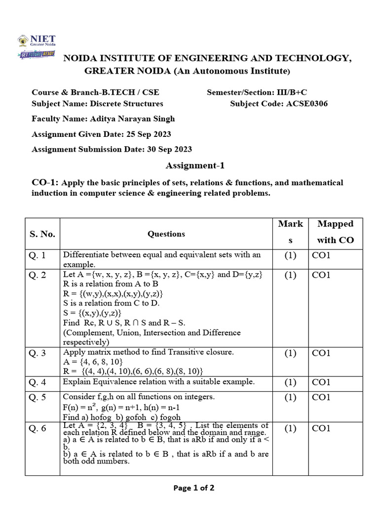 Acse0306 Discrete Structures Assignment 1 Pdf Function Mathematics Functions And Mappings 