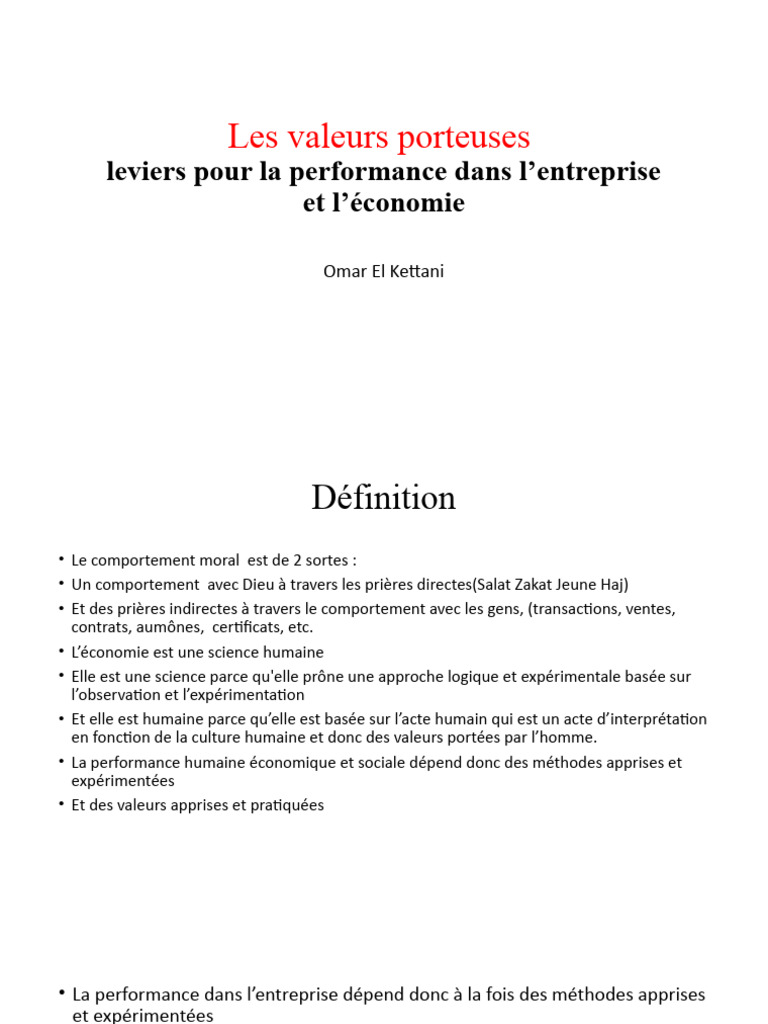 Valeurs Porteuses et Performance Économique | PDF | Économie | Science