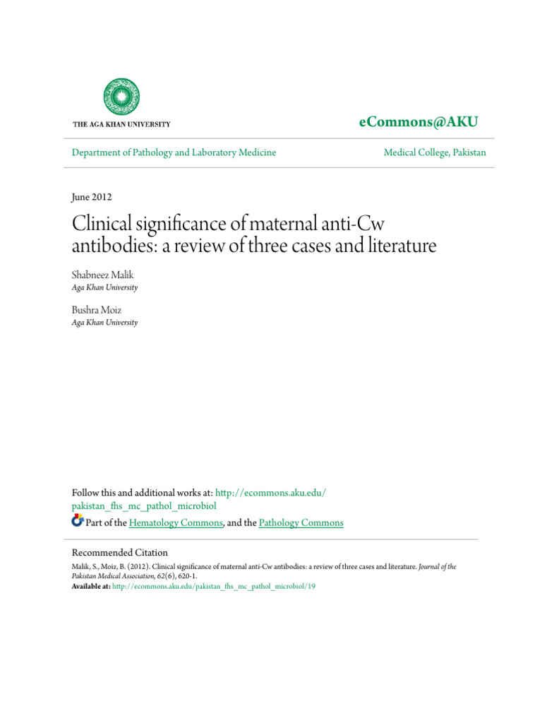Clinical Significance of Maternal Anti-Cw Antibodies - A Review of ...