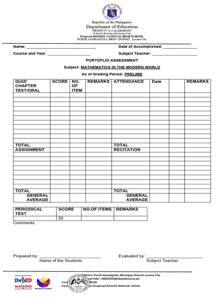 Portfolio Assessment - Mathematics in The Modern World | PDF